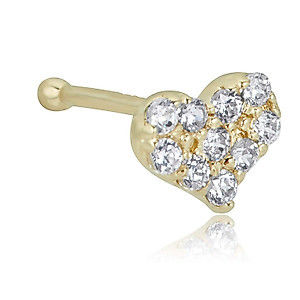 AVORA 14K Yellow Gold Simulated Diamond CZ Heart Nose Ring Body Jewelry (22 Gauge)
