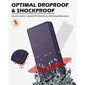 SHIELDON Wallet Case for Galaxy S23 5G 2023, Genuine Leather Folding Wallet Case with Kickstand RFID Blocking Card Slots Magnetic Shockproof Phone Cover Compatible with Galaxy S23 6.1" - Purple