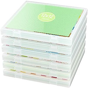 iBune 6 Pack 12x12 Paper Storage Box, Scrapbook Storage Box for 12" x 12" Paper, Portable Slim Project Case Plastic Craft Paper Storage Box, Size 12.4 x 12.8 x 1.1 in