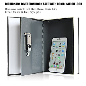 Book Safe with Combination Lock - Jssmst Home Dictionary Diversion Metal Safe Lock Box for Home Office Code Lock Money Box High Capacity, 9.5 x 6.2 x 2.2 inch, SM-BS0402L, black large