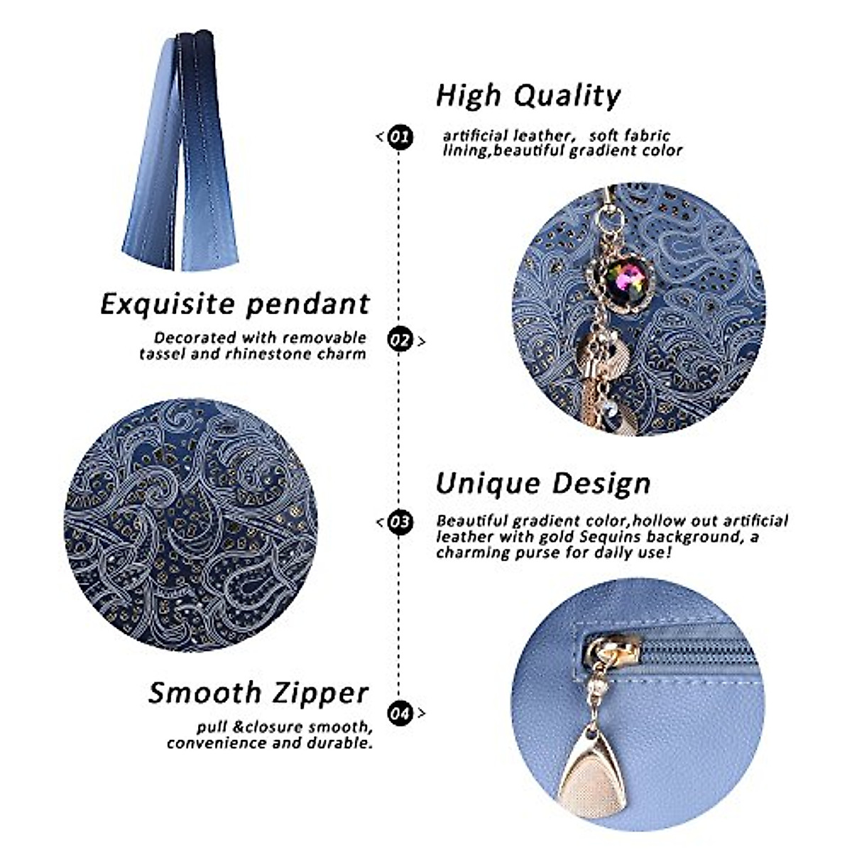 Tinksky Classic Fashion Tote Handbag Leather Shoulder Bag Perfect Large Tote Ls1195 (Grey) (Blue)