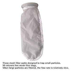 Honritone Nylon Mesh Filter Socks 4 Inch Ring 50/100 / 200/300 Micron - by 15 Inch Long – Aquarium Filter Bags - 2 Pack (50 Micron - 4 x 15 Inch)