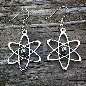 Atomic Science Earrings: Carbon Atoms With Six Electrons & Swarovski Pearl Nucleus - Science Jewelry Gift