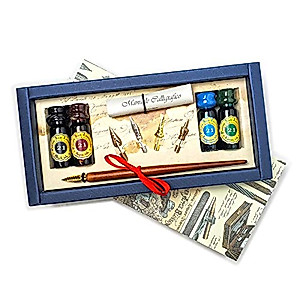 Nostalgic Impressions Calligraphy Dip Pen Set with 4 Inks, Nibs and Scroll - Made in Italy