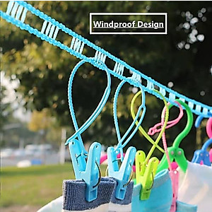 Cafurty 26-ft Portable Travel Clothesline, Adjustable for Indoor Outdoor Laundry Line, Upgraded Version Windproof Non-Slip Clothes Line, Clotheslines for Camping Travel and Home Use - Blue