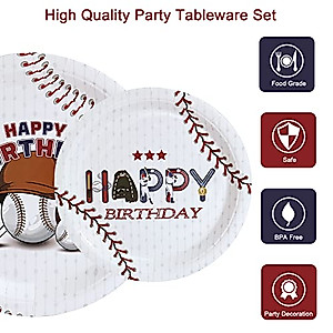 QIFU Baseball Birthday Decorations Tableware for 24 Guests Disposable Baseball Theme Paper Plates,Dessert Plates,Napkins and Forks Sets Baby Shower Decor Boys Girls Birthday Party Supplies