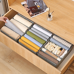 Qozary Adjustable T-Shirt Drawer Organizer Clothes Bins - 4 Pack Wardrobe Clothes Organizer, Foldable Dresser Drawer Organizers, Closet Organizers and Storage Boxes for Bra, Tank Tops, Leggings