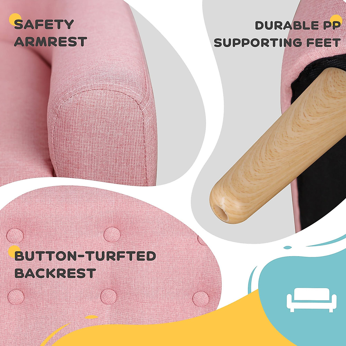 Qaba 2-Seat Kids Sofa, Toddler Sofa Couch, Linen-Like Fabric and Wooden Frame Sofa Chair for Ages 3-7, 11" High Seat, Pink