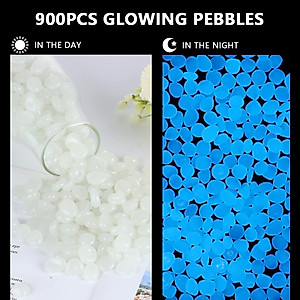 Glow in The Dark Rocks Outdoor Decorative Stones (1000 PCS White Glows Blue) Small Luminous Pebbles for Garden Walkway Fish Tank Aquarium Planter Vase Filler