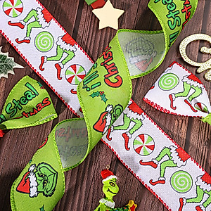 Whaline 12 Yards Christmas Wired Edge Ribbon Xmas Funny Cartoon Character Craft Ribbon Christmas Decorative Fabric Ribbon for Gift Wrapping DIY Floral Arrangement Wreath Bow, 2.5 Inch, 2 Roll