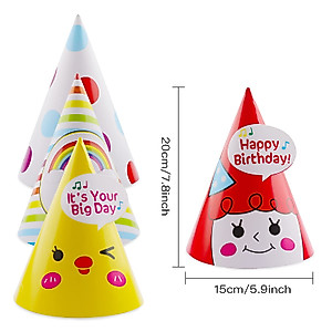 Rocutus Rainbow Birthday Party Hats, 30 Pieces, Paper, Cartoon, Costume Headwear, For Kids and Adults, Party Hat