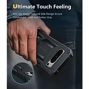 FNTCASE for Google Pixel 8-Pro Case: Shockproof Military Grade Protection Phone Cover with Built-in Kickstand | Drop Proof Hybrid Matte Textured Protective Cell Shell - Black 6.7 Inch
