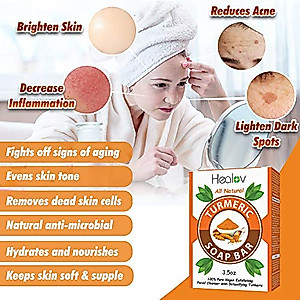 Turmeric Soap Bar for Face & Body - All Natural Turmeric Skin Soap - Turmeric Face Soap Reduces Acne, Heals Scars, & Cleanses Skin - 4oz Turmeric Bar Soap Detox Treatment for All Skin Types