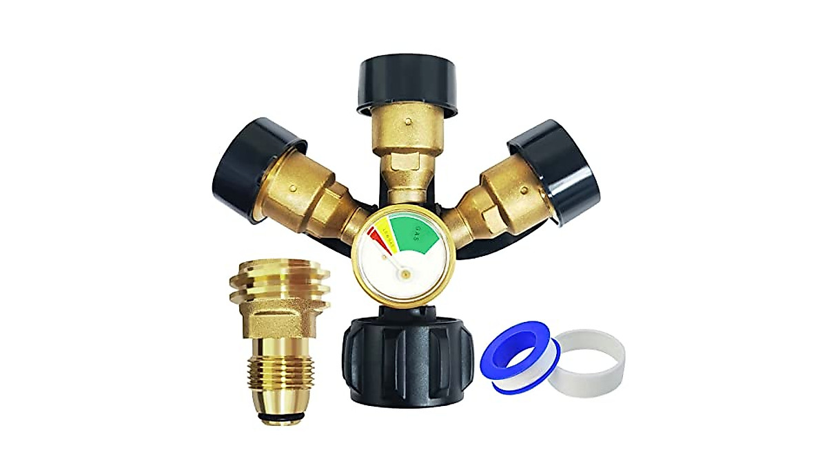 NQN 3-Way Propane Splitter with Gauge & Shut-Off Valve - Secure & Versatile