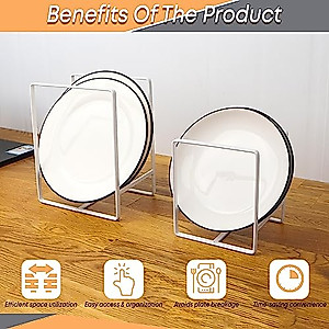 ALKAMI 4 Pack Bowl & Plate Holder Organizers - Small & Large Upright Cabinet Dish Racks for Kitchen Counter, Cupboards - Anti-Scratch & Durable Iron - Drying & Storage Rack for Small Spaces - White