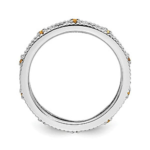 Vagmine Jewel Solid 925 Sterling Silver Stackable Yellow Citrine Gemstone Eternity Band Women Wedding Ring GIFT FOR HER (Sterling Silver, 7)