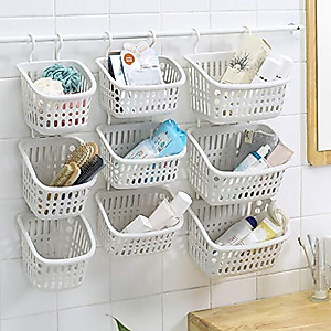 COMIOR Plastic Hanging Shower Basket with Hook for Bathroom Kitchen Storage Holder, Connecting Organizer Storage Basket Caddy Basket for Pantry, Bathroom, Dorm Room, Office Storage Holder