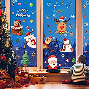 242 Pieces Christmas Window Clings for Glass Windows, 9 Sheets Christmas Window Stickers, Snowflake Window Clings Christmas Decorations, Double-Side Xmas Deer Santa Decor Decals for Party