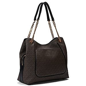 Michael Kors Piper Large Chain Shoulder Tote Brown/Black One Size