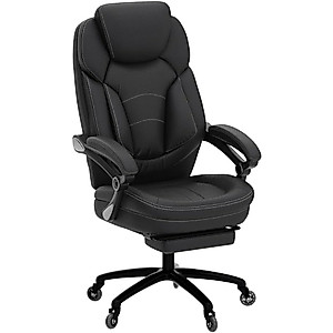 KCREAM Big and Tall Office Chair High Back Massage Reclining Office Chair with Footrest - Executive Computer Chair Home Office Desk Chair Thick Padded Strong Metal Base Quiet Wheels (Black)