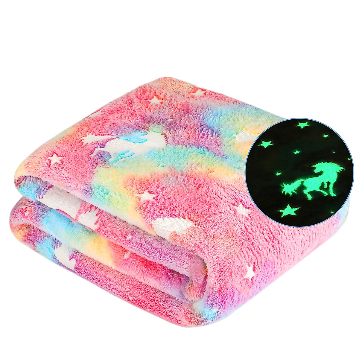 Glow in The Dark Blanket Unicorn Gifts for Kids Girls Teen Birthday Christmas Halloween Present Light Up Rainbow Unicorn Toy Bedroom Bed Decor Fun Soft Fluffy Plush Glowing Throw Pink 50"x60"