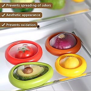 Saxialy Vibrant and Stylish Silicone Fruit Storage Containers - 4pcs Reusable Food Storage Boxes for Onion, Avocado, Tomato, Lemon