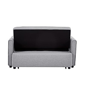 akucvor 54" Sleeper Sofa Bed, Convertible 3 in 1 Loveseats Sofa Bed with Lumbar Pillows, Multi-Function Linen Pull Out Sofa Bed with Adjustable Backrest for Living Room Bedroom, Gray