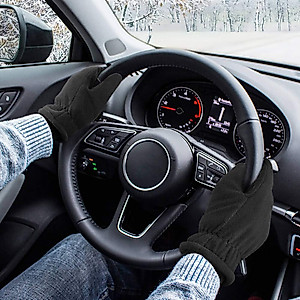 OZERO Thermal Gloves Winter Snow Cold Proof Work Glove Warm Polar Fleece Insulated Artificial Lamb Wool for Women and Men Medium Black