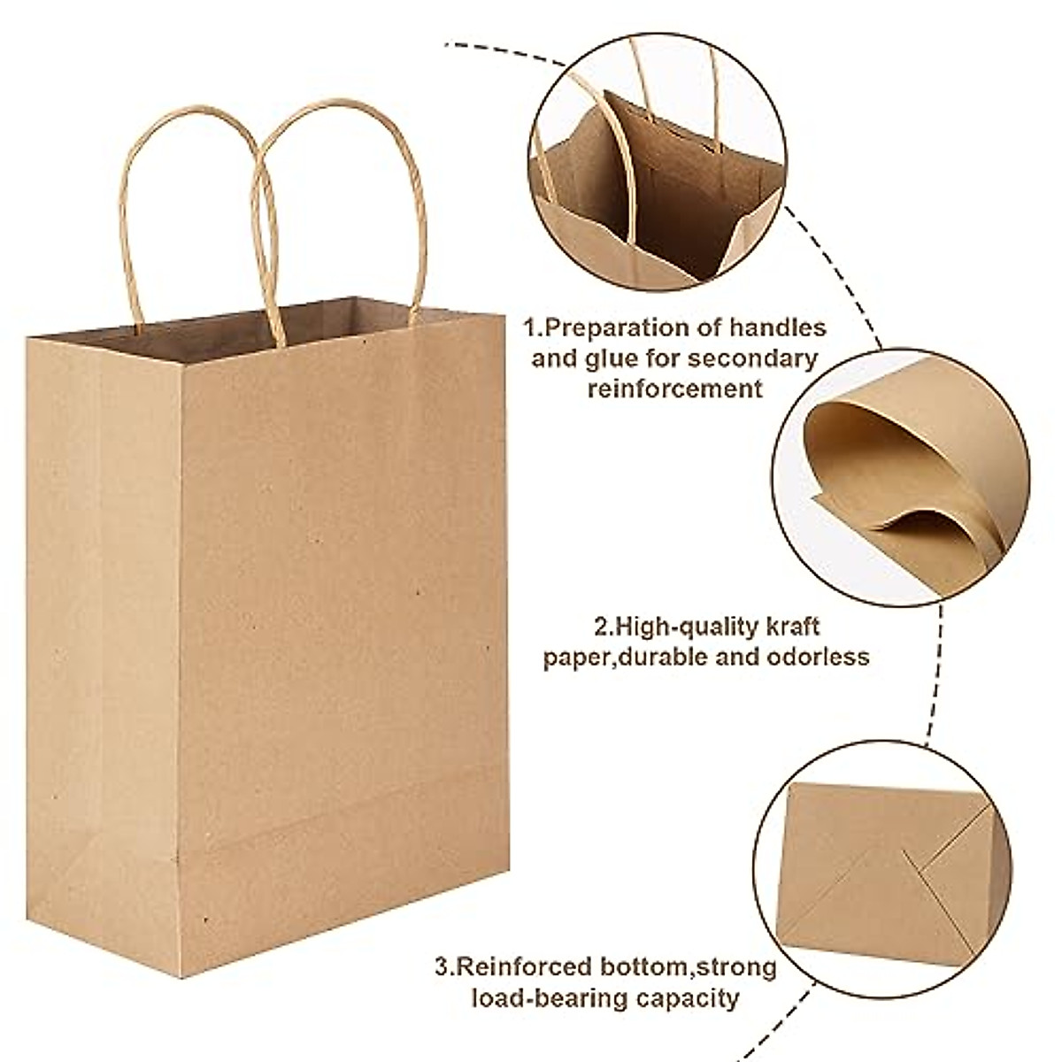 Moretoes 75pcs Paper Bags with Handles, 8x4x10 Inch Medium Sizes Gift Bags Bulk, Brown Paper Bags for Small Business, Shopping Bags, Retail Bags, Party Bags, Favor Bags