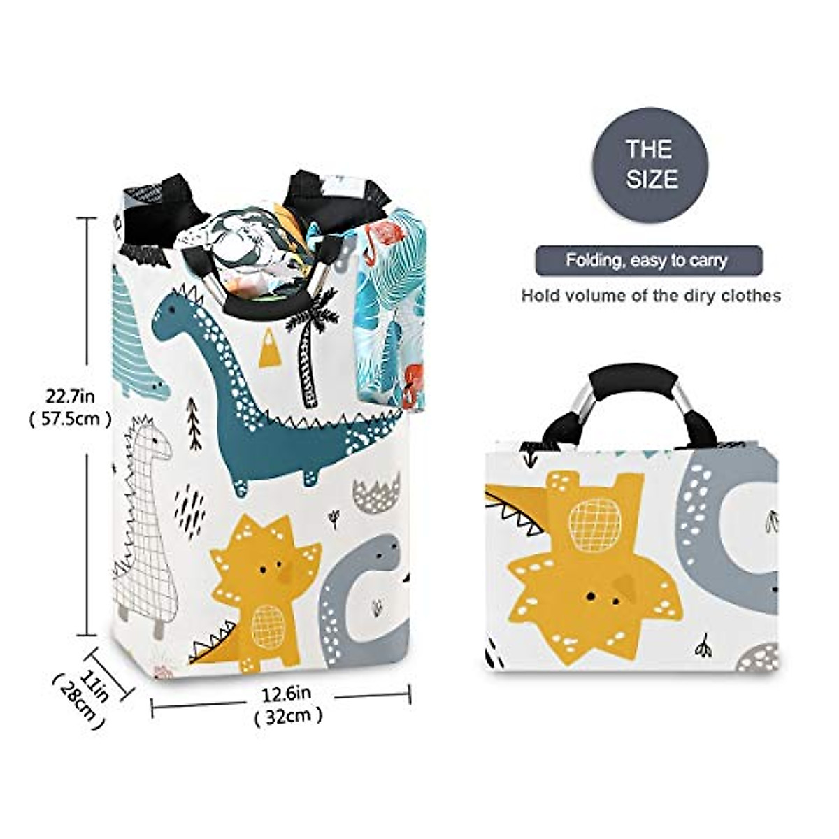 senya Large Storage Basket with Handles Collapsible Organizer Bin Laundry Hamper for Nursery Clothes Toys, Dino Scandinavian Style