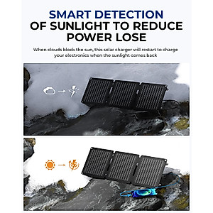 [Ultra-Fast Charging] BigBlue 20W ETFE Solar Charger with Kickstand, SolarPowa 20 Portable Solar Panel Charger with USB-A and USB-C, IP65 Waterproof, Compatible with iPhone, iPad, Samsung, LG etc.