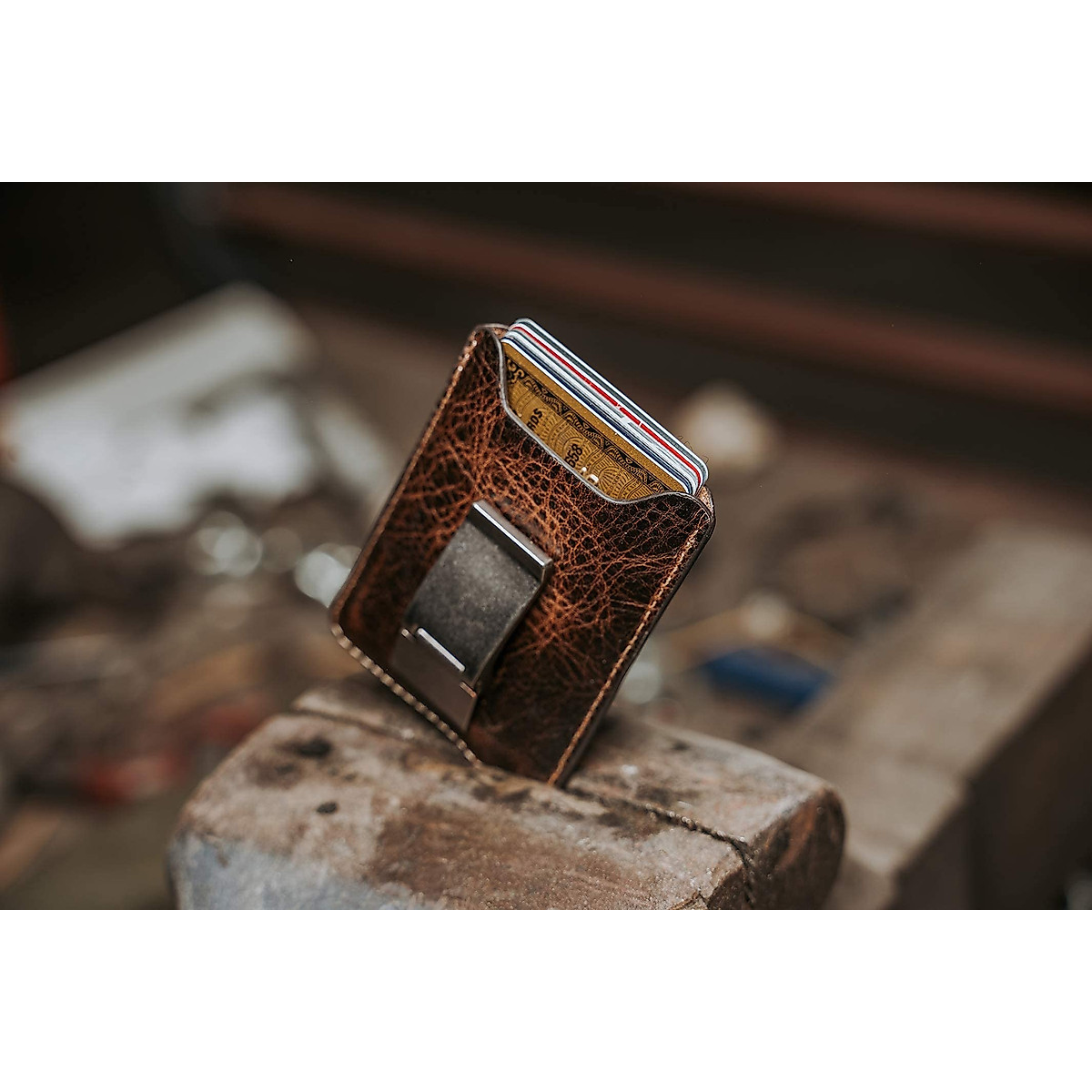 House of Jack Co. WYATT Money Clip Wallet | Minimalist Card Holder with Money Clip | Slim Front Pocket Wallet | Full Grain Leather Men's Wallet