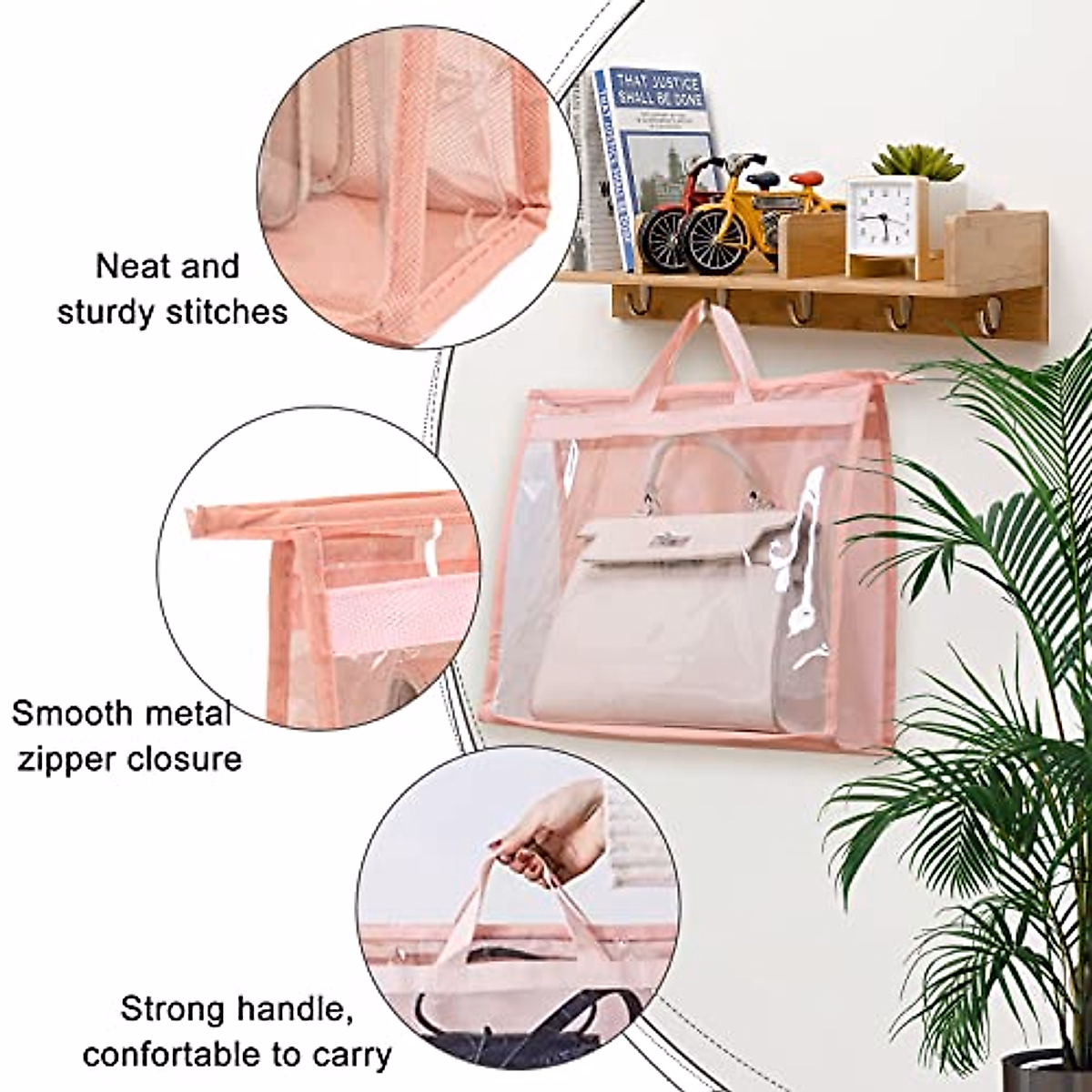 SZXFMY 8 Pack Handbag Storage Organizer Dust Bags Transparent Purse Storage Bag Organizer for Closet with Handle and Zipper Handbags Bag (Pink)