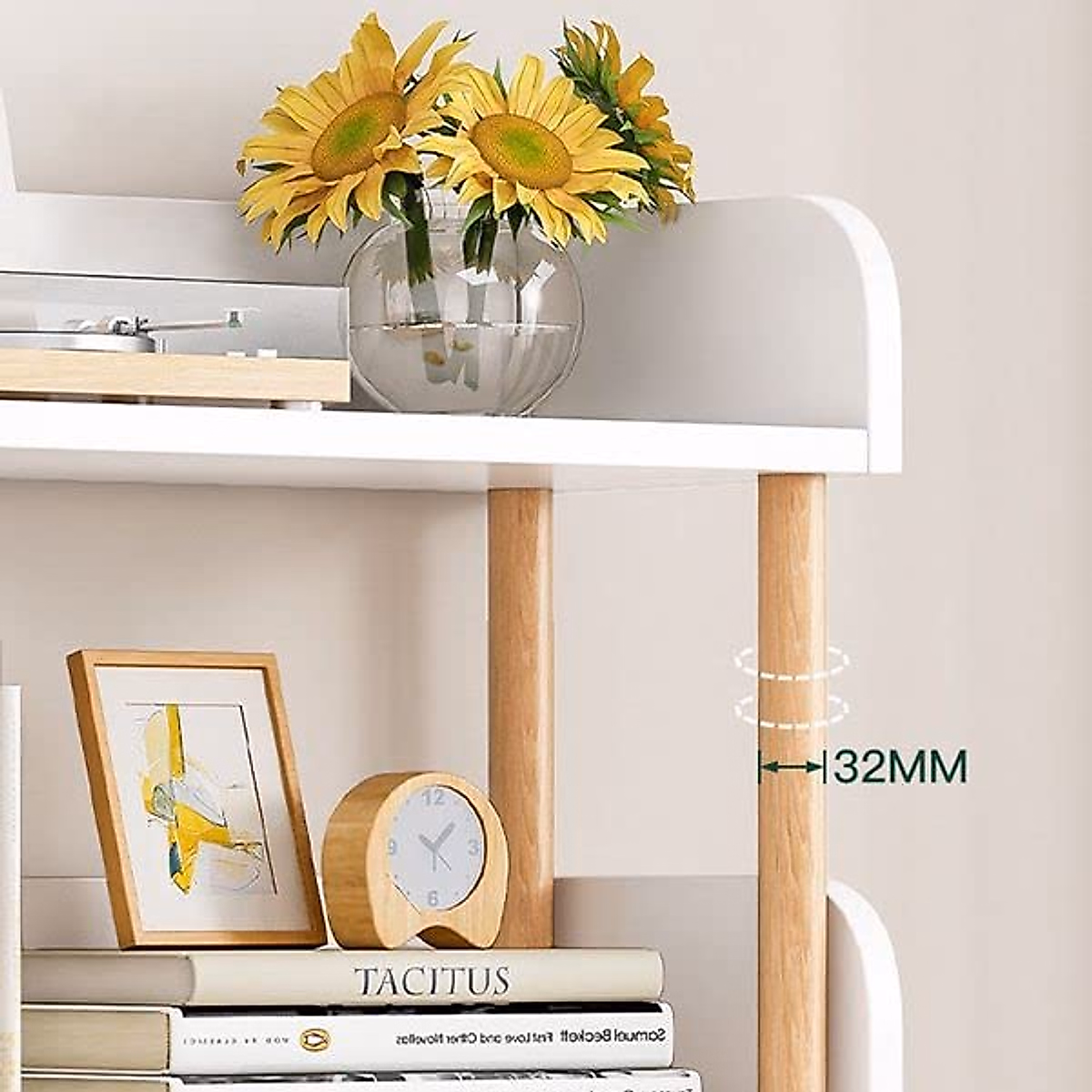 KWOKING Modern Style Etagere Bookshelf Wooden Open Back Bookcase Shelf Floor-to-Ceiling Living Room Multi-Layer Book Storage Rack Display Stand Bedroom Bookcase White 23.6" L x 9.4" W x 43.3" H