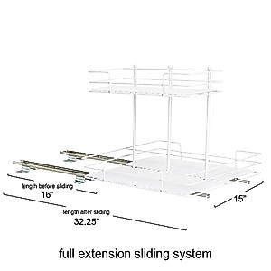 Household Essentials Glidez Paint-Finished Steel Pull-Out/Slide-Out Storage Organizer with Plastic Liners for Under Sink or Cabinet Use- 2 -Tier Design - Fits Standard Size Cabinet or Shelf, White