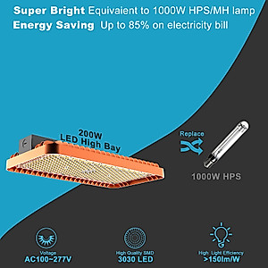 Lightdot 2FT LED High Bay Shop Lights,100-277v Linkable,200W 2FT LED Light Fixtures for Garage Workshop Supermarket, 30000LM [Eqv. 1000W MH] 5000K,Flush,Pipe and Hanging Mouting Available-2Pack,Orange