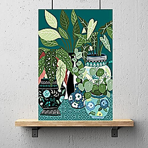 DFAIUY Green Vintage Botanical Leaves Canvas Wall Art Retro Plant Floral Posters for Room Aesthetic Modern Boho Black Flower Vase Prints Paintings Decor for Bedroom Bathroom 16x24in Unframed