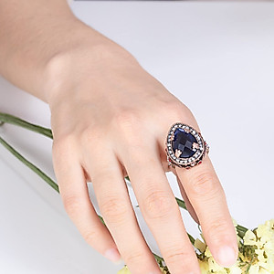 CKHAO Women Ring - 24mm Big Size Antique Gold Plated Turkish Style Blue Gemstone Vintage Ring Women Jewelry J0899BLUE (7)