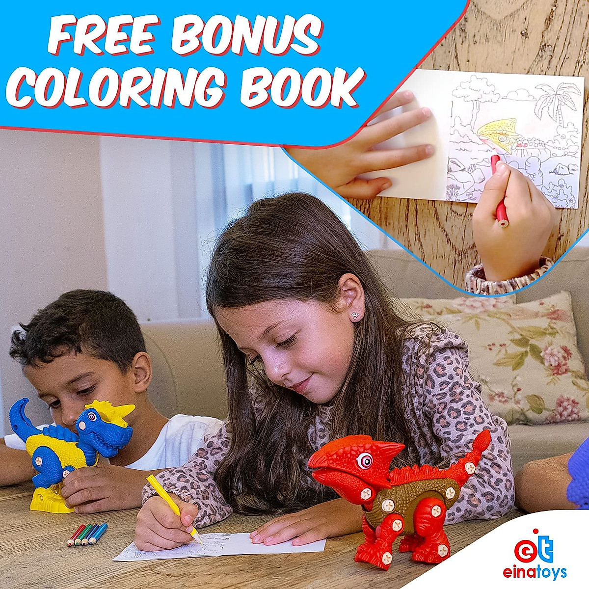 einatoys Take Apart Dinosaur Toys for Boys & Girls – Ages 3, 4, 5, 6, and 7 STEM Building Toys with Electric Drill – 3 Pc. Construction Building Toy Dinosaur Set – Fun and Educational Birthday Gift