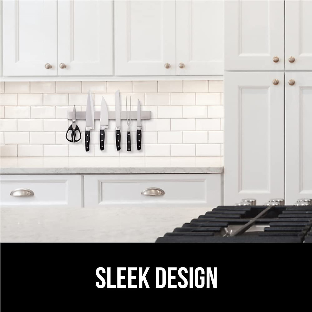 The Original Gorilla Grip Stainless Steel Magnetic Knife Holder, 16 inch, Heavy Duty Magnet Strip for Knives, Wall or Refrigerator Mounted Bar, Easy Install Rack, Securely Store and Organize Kitchen