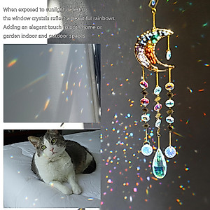 Chakra Tree of Life Crystal Suncatcher for Windows,Rainbow Maker Half Moon Sun Catcher with Crystal Prisms Hanging Crystals for Garden Home Decoration