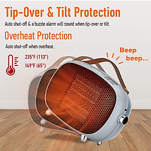 Space Heater, Teioe Mini Electric Space Heater 800W/400W, Small PTC Ceramic Heater with Tip-Over and Overheat Protection, 3 Operating Modes, Space Heaters for Office, Bedroom and Under Desk (GREY)