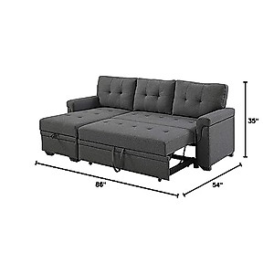 Oadeer Home Modern Reversible Sleeper Sofa with Storage Chaise Sofabed, Steel Gray