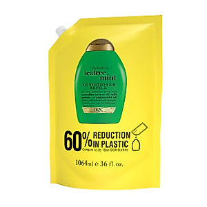 OGX Hydrating + Teatree Mint Conditioner Refill Pouch for Strong Healthy-Looking Hair, 36 Fl Oz