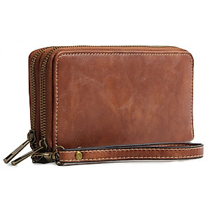 Autumnwell RFID Blocking Double Zipper Long Clutch Wallet Cellphone Wallet for Women with Hand Strap for Card, Cash, Coin, Bill (beige)