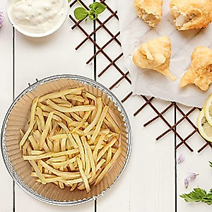 Air Fryer Basket, Oven Steamer Basket with 30pcs Air Fryer Paper Liner, 304 Stainless Steel Mesh Basket for Air Fryer, Air Fryer Accessory 8 inch Basket with Handle