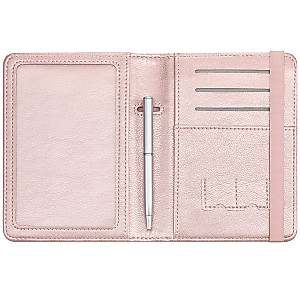 HOTCOOL Passport and Vaccine Card Holder Combo Leather RFID Blocking Wallet with Elastic Strap Travel Cover Case for Passport, with USA CDC Vaccination Card Slot, with Pen, Rose Gold