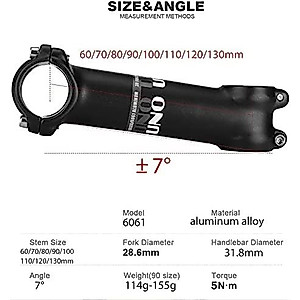 ZECHAO 31.8mm Bike Stem,Mountain Road Bike Stem Ultralight Stem Handlebar Stem 7 Degree 60/70/80/90/100/110/120/130mm Bike Stem Bike Stem (Color : Black, Size : 31.8x80mm)