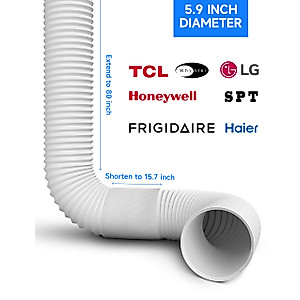 Toutgood 5.9 Inch Portable Air Conditioner Hose, Counterclockwise AC Exhaust Hose Length to 80 Inch Universal Flexible Thread Air Conditioner Parts Compatible with Haier, LG, Delonghi