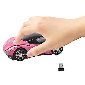 WAONIQ Wireless Mouse, 2.4G Wireless Mouse Car Mouse, Ergonomic Game Mouse with USB Receiver, 1600DPI Optical Mouse, Smart Power Saving, Portable Mouse for PC Windows Laptop Notebook Mac OS(Pink)